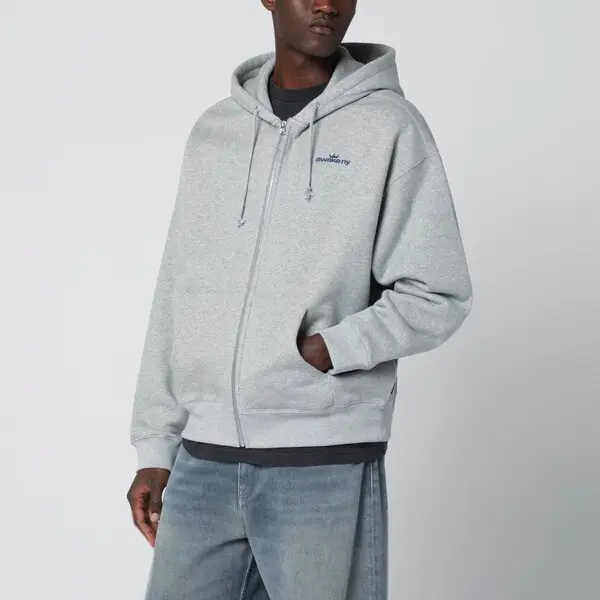 AWAKE NY Grey Cotton Logo Print Zip-up Hoodie - Gray