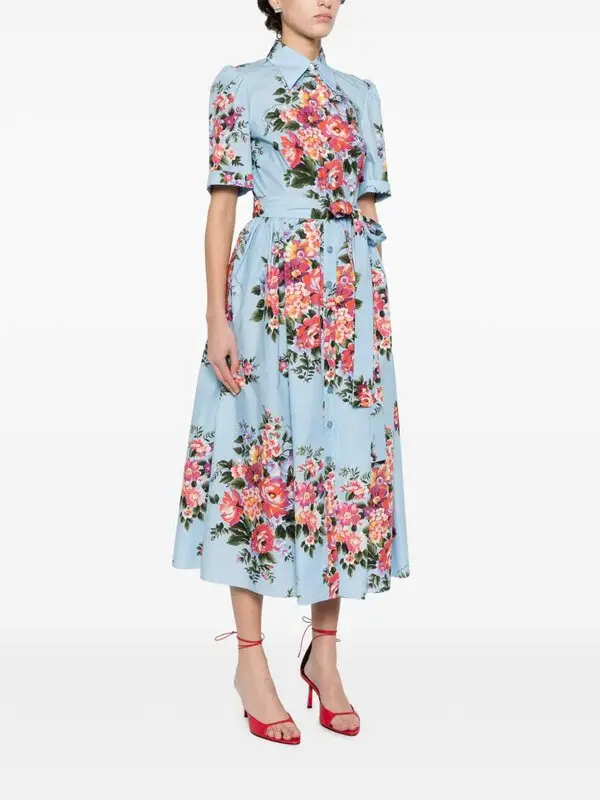 Dolce & Gabbana Floral Print Cotton Midi Dress - Blue