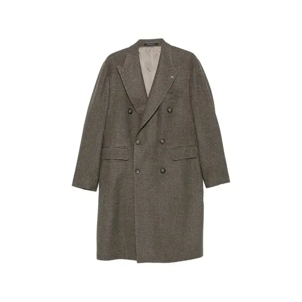 Tagliatore Double-breasted Checked Virgin Wool Coat - Brown