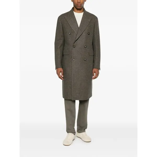 Tagliatore Double-breasted Checked Virgin Wool Coat - Brown