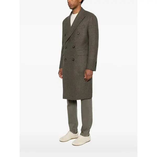 Tagliatore Double-breasted Checked Virgin Wool Coat - Brown