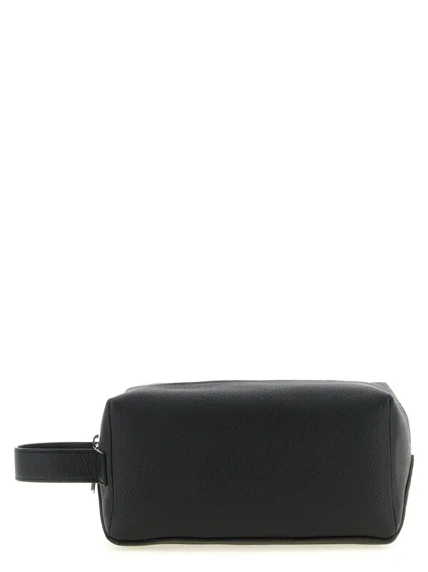 Fendi Lui Grained Calf Leather Beauty Case With Ff Appliqu - Black
