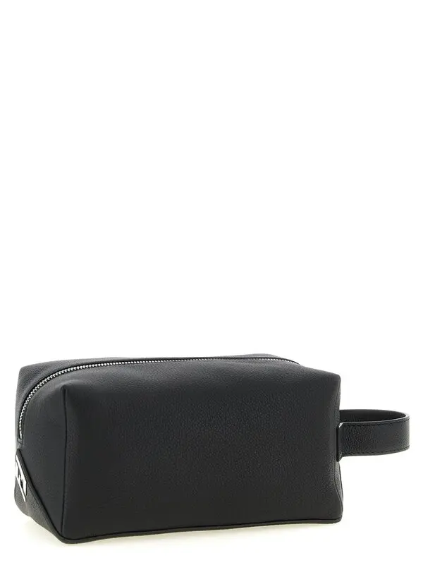 Fendi Lui Grained Calf Leather Beauty Case With Ff Appliqu - Black