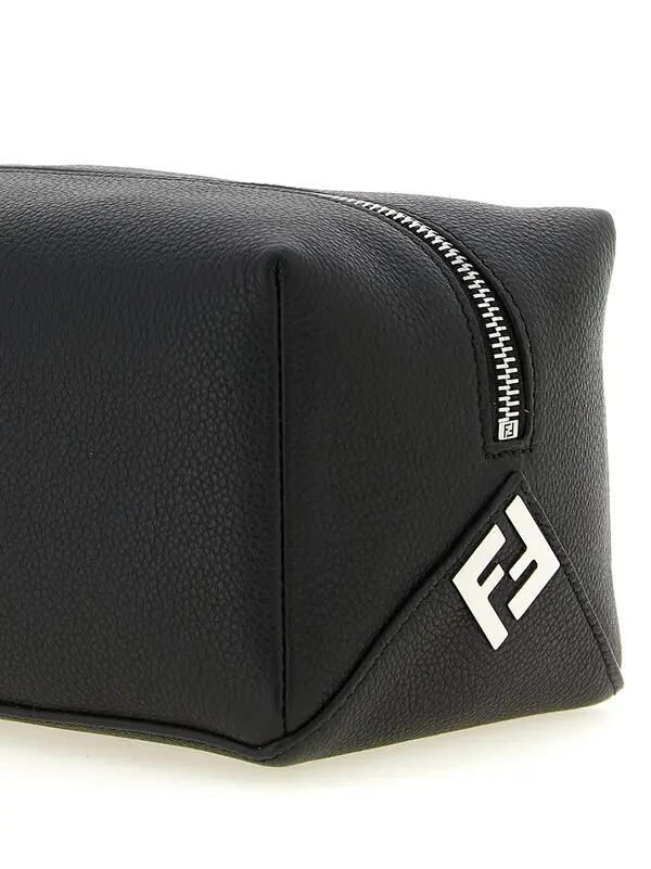 Fendi Lui Grained Calf Leather Beauty Case With Ff Appliqu - Black