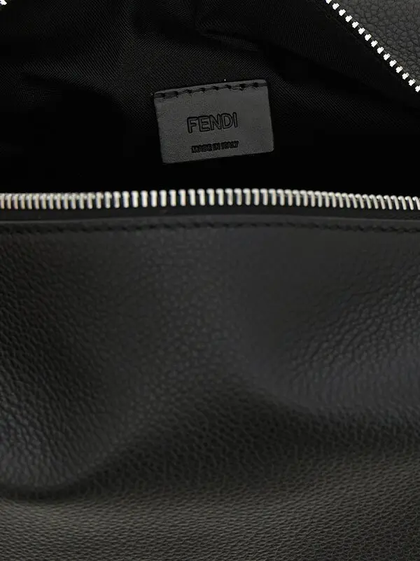 Fendi Lui Grained Calf Leather Beauty Case With Ff Appliqu - Black