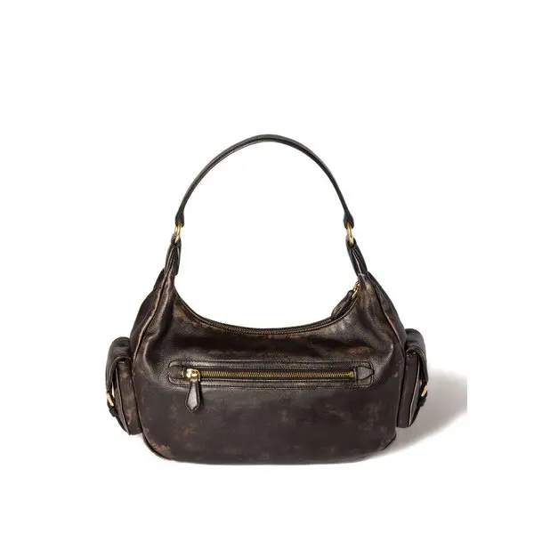 Miu Miu Nappa Leather Shoulder Bag With Embossed Logo - Brown