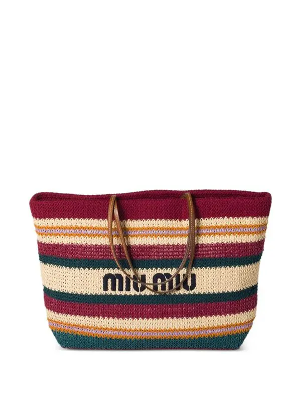 Miu Miu Raffia-effect Woven Tote Bag - Multicolor