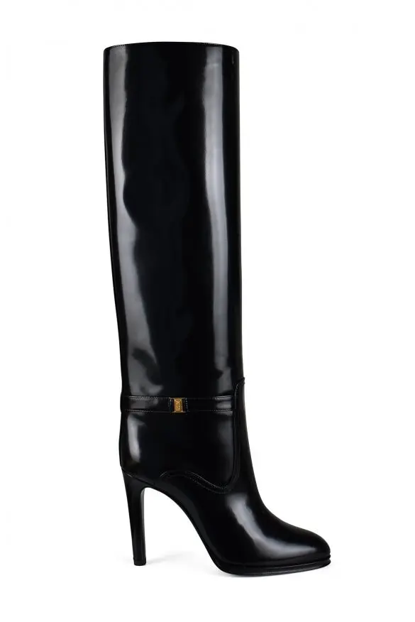 Saint Laurent High Heel Boots With Buckle Detail - Black