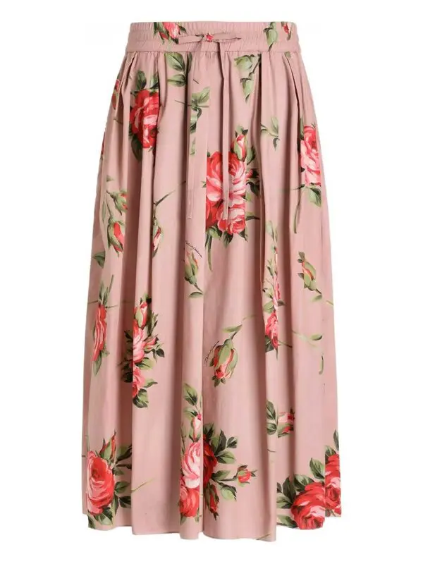 Dolce & Gabbana Floral Pleated Cotton Midi Skirt - Multicolor