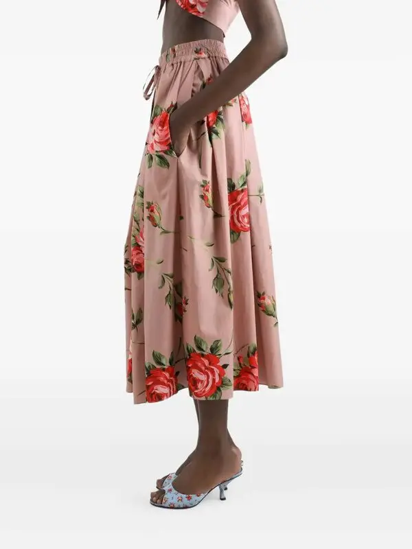 Dolce & Gabbana Floral Pleated Cotton Midi Skirt - Multicolor