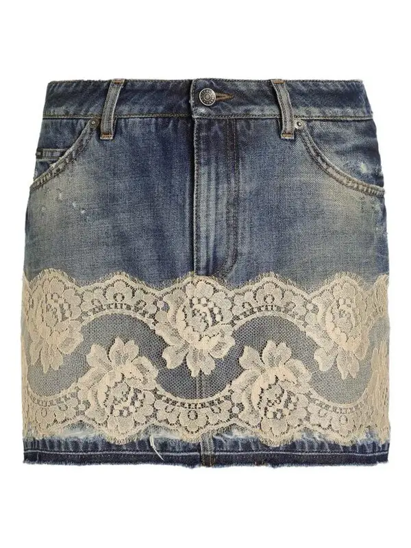 Dolce & Gabbana Denim Miniskirt With Lace Inserts