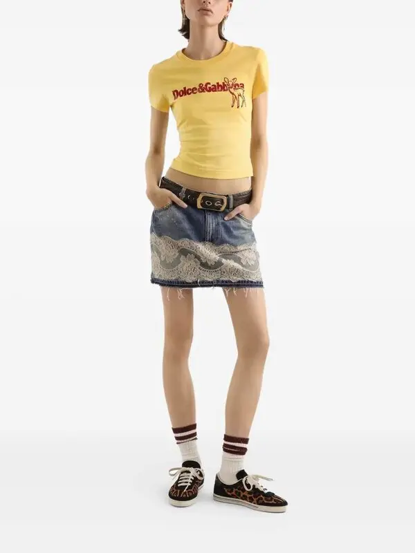 Dolce & Gabbana Denim Miniskirt With Lace Inserts