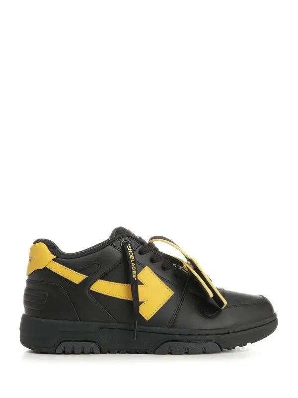 Off-White Out Of Office" Sneaker With Yellow Detailing - Black