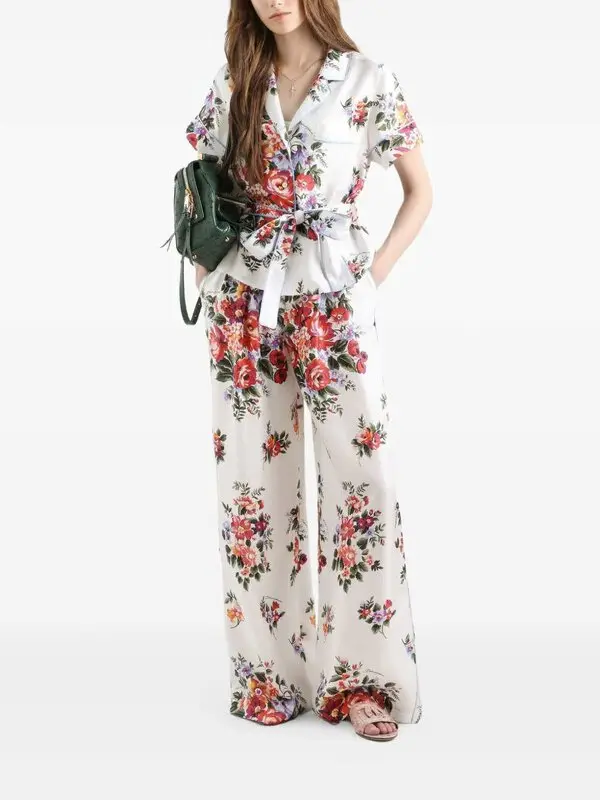Dolce & Gabbana Silk Floral Belted Shirt - White