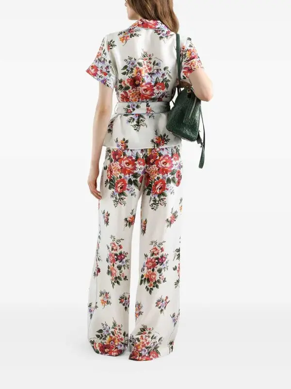 Dolce & Gabbana Silk Floral Belted Shirt - White
