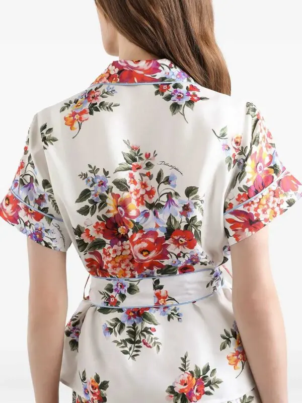 Dolce & Gabbana Silk Floral Belted Shirt - White