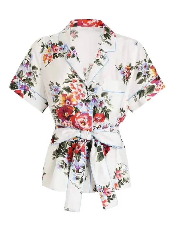 Dolce & Gabbana Silk Floral Belted Shirt