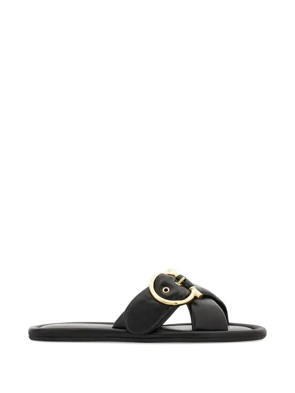 FERRAGAMO Nappa Leather Slide With Gancio Buckle - Black