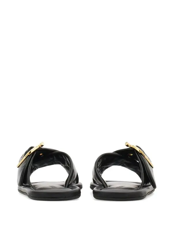 FERRAGAMO Nappa Leather Slide With Gancio Buckle - Black