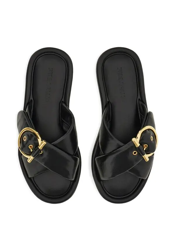 FERRAGAMO Nappa Leather Slide With Gancio Buckle - Black