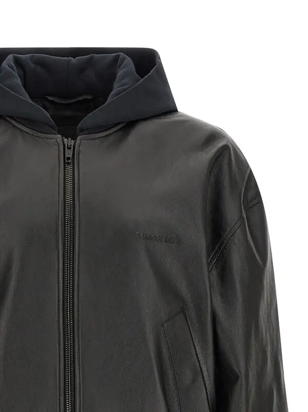 Balenciaga Salon De Couture" Leather Bomber Jacket With Hood