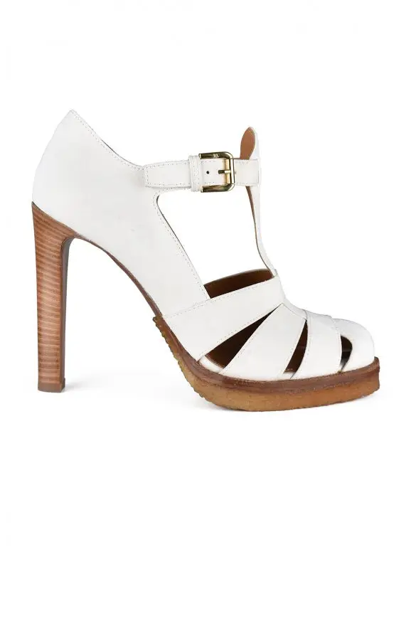 Ralph Lauren Suede T-strap Heeled Sandals - White