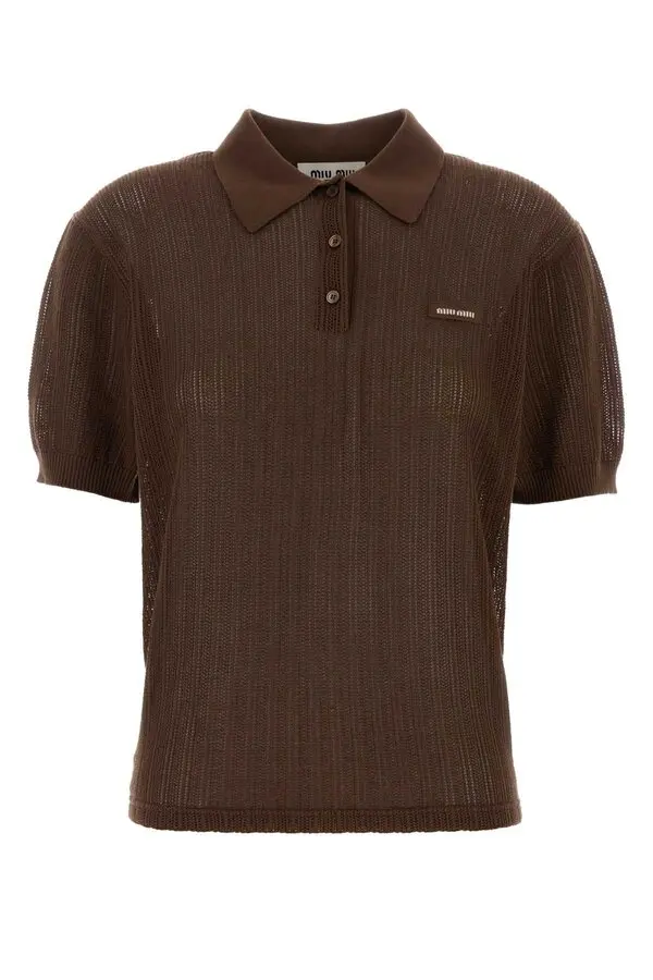Miu Miu Chocolate Cotton Knit Polo Shirt