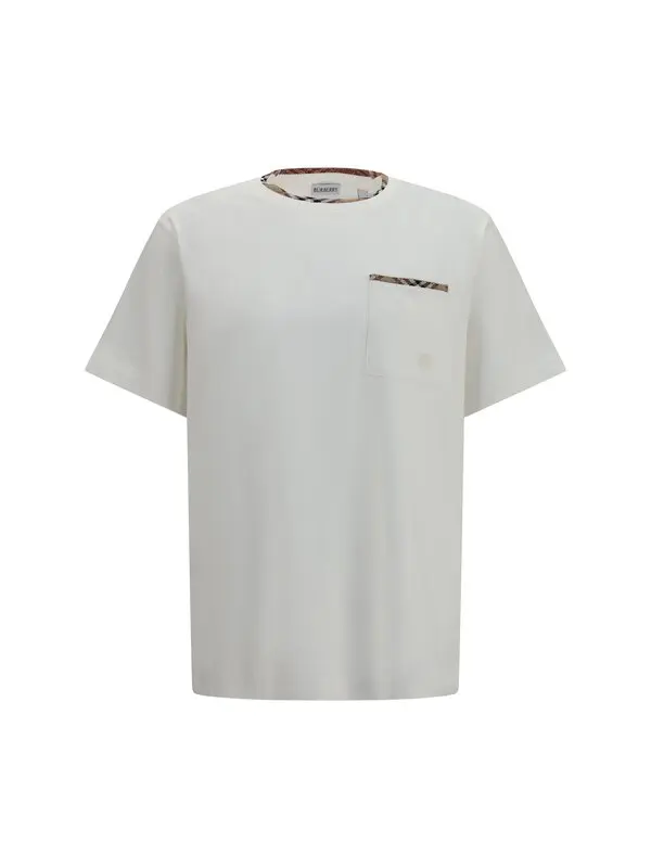 Burberry Cotton T-shirt With Check Trims - White