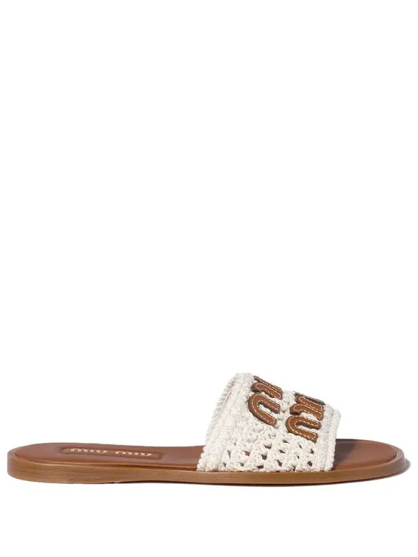 Miu Miu Crochet And Leather Slides - Multicolor