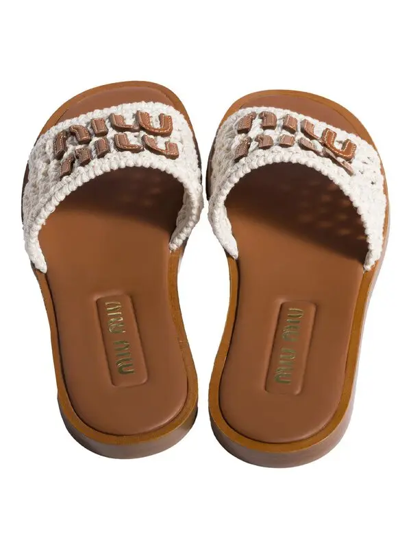 Miu Miu Crochet And Leather Slides - Multicolor