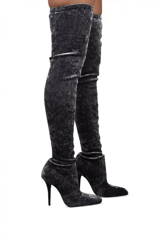 Saint Laurent Talia Velvet Thigh-high Stiletto Boots