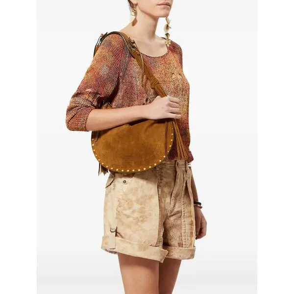Isabel Marant Étoile Suede Shoulder Bag With Fringe And Studs - Brown