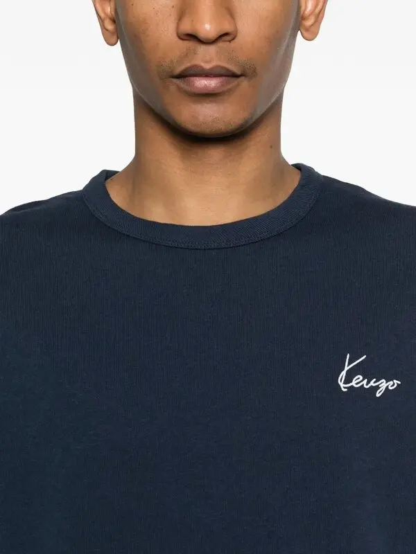Kenzo Archive Rose` Embroidered Outlined Cotton T-shirt