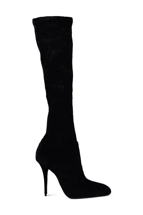 Saint Laurent Talia Velvet Over The Knee Boots - Black
