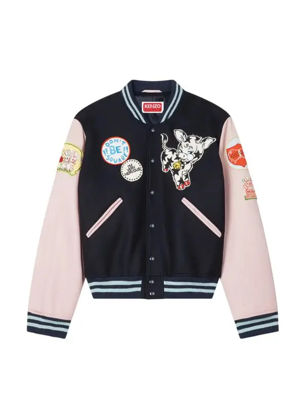 Kenzo Embroidered Wool Varsity Jacket With Badges - Blue