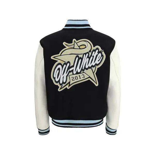 Off-White Varsity Bomber Jacket With Leather Sleeves - Black
