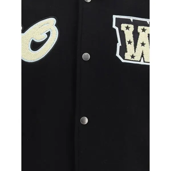 Off-White Varsity Bomber Jacket With Leather Sleeves - Black