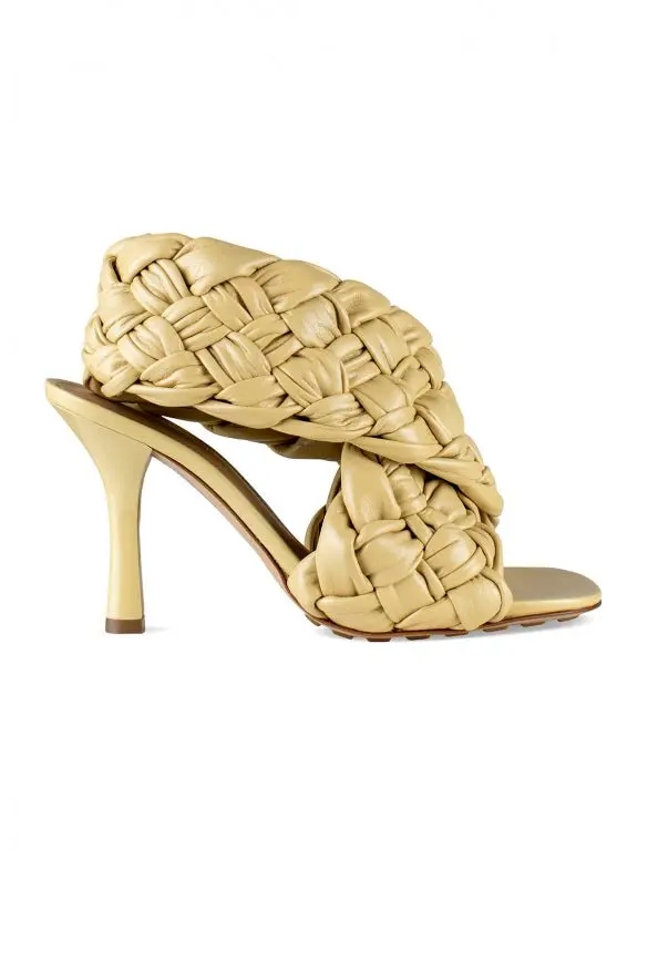 Bottega Veneta Woven Leather Heeled Sandals - Yellow
