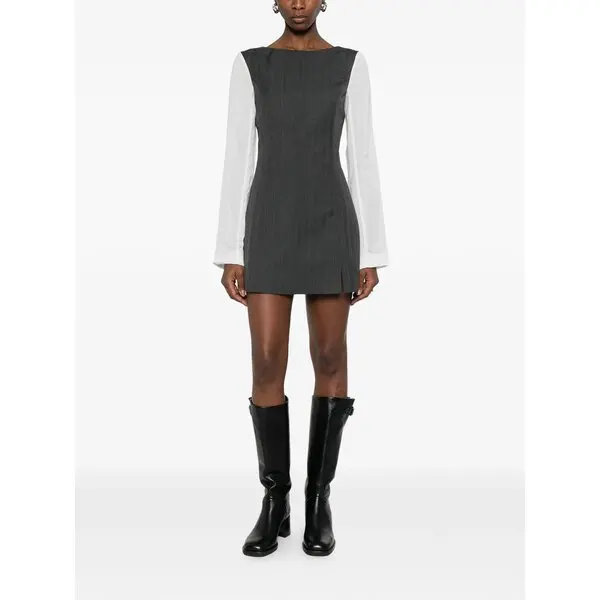 Our Legacy Pinstripe Long Sleeve Mini Dress - Gray