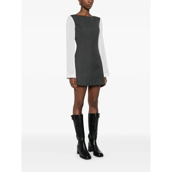 Our Legacy Pinstripe Long Sleeve Mini Dress - Gray