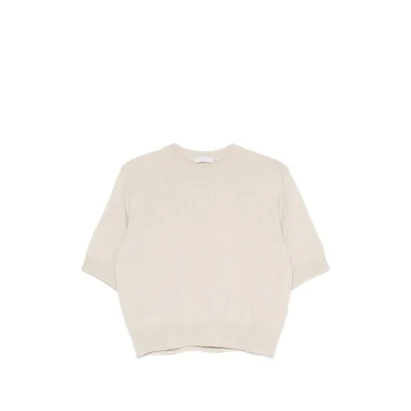 Brunello Cucinelli Cashmere Crew Neck Short Sleeve Jumper - Cream