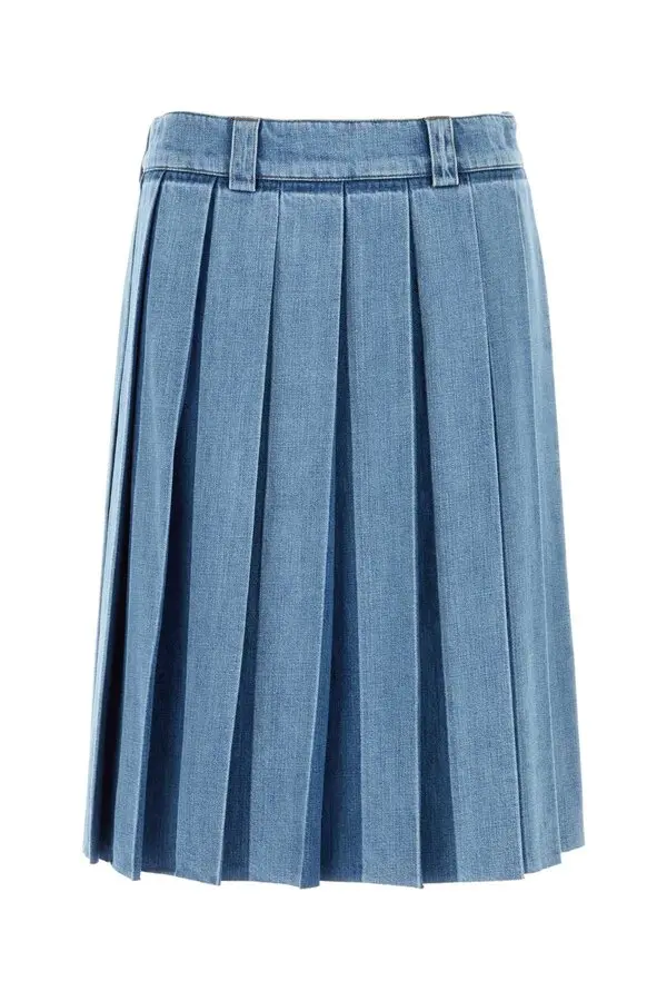 Miu Miu Denim Pleated Skirt - Blue