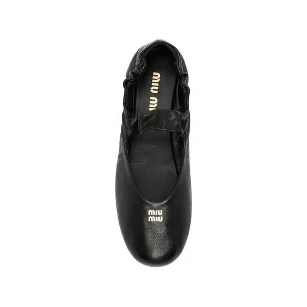 Miu Miu Leather Ballerina Flats With Ruched Detail