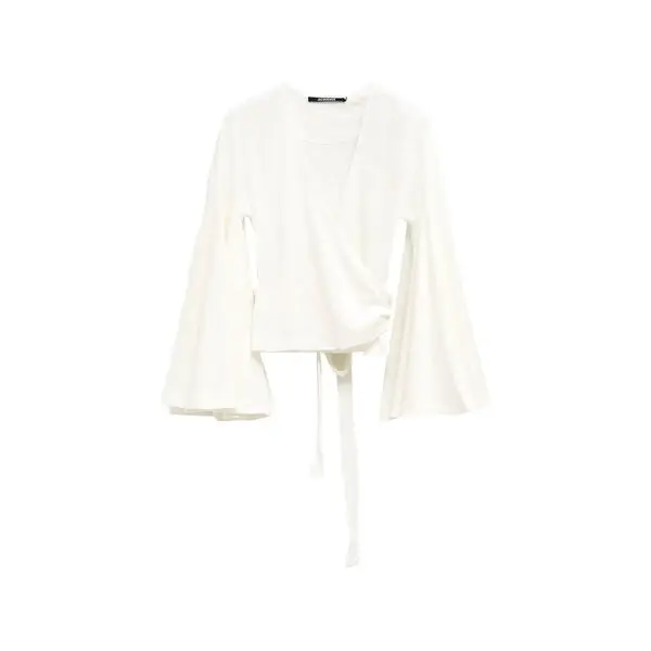 Jacquemus White Tie-fastening Flared Sleeve V-neck Blouse - Cream