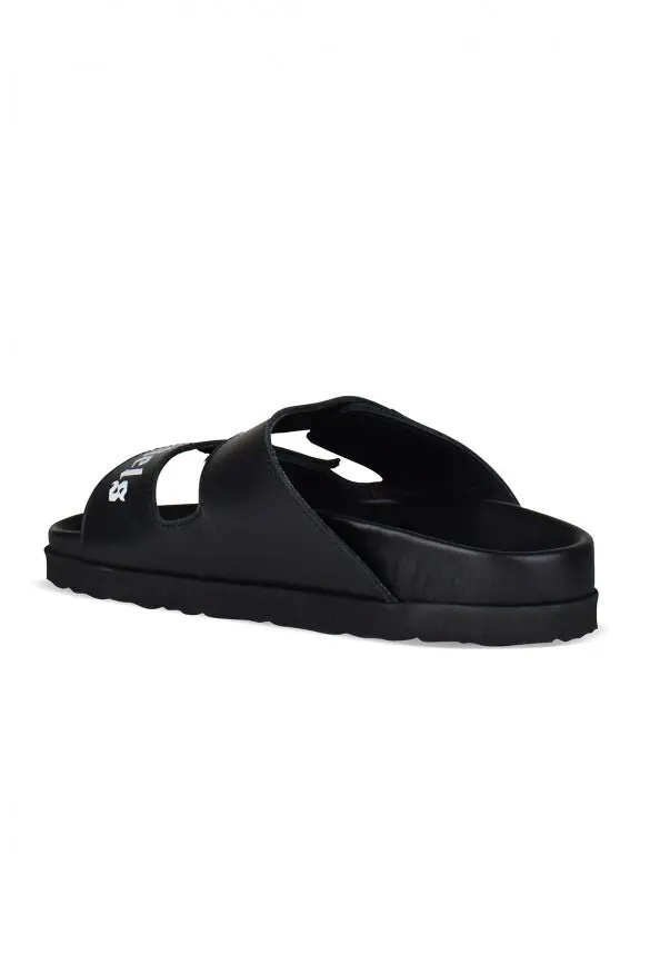 Palm Angels Leather Logo Sandals - Black