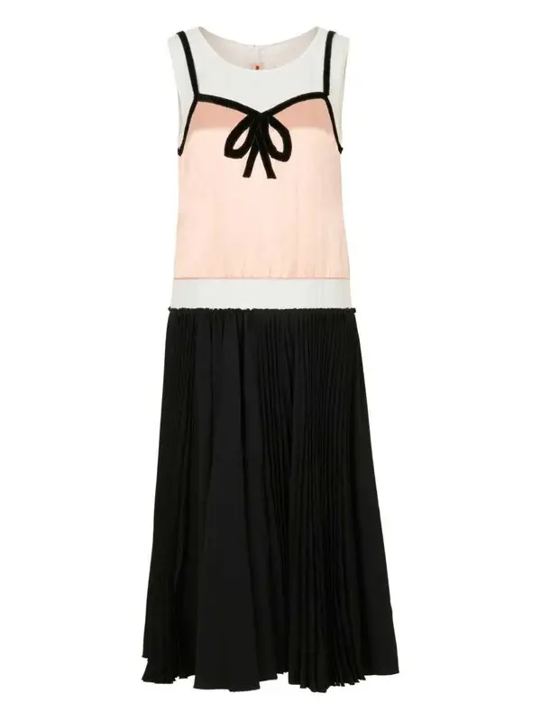 Marni Pleated Midi Dress With Bow Detail - Multicolor