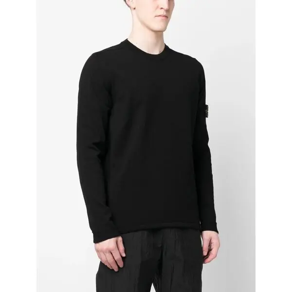Stone Island Cotton Fine Knit Crew Neck Long Sleeve Jumper - Black