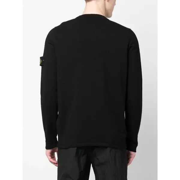 Stone Island Cotton Fine Knit Crew Neck Long Sleeve Jumper - Black