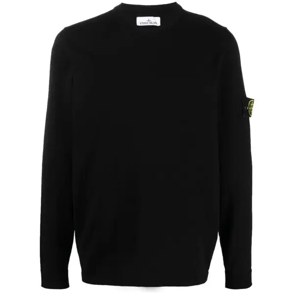 Stone Island Cotton Fine Knit Crew Neck Long Sleeve Jumper - Black