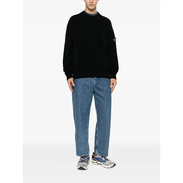 Stone Island Cotton Fine Knit Crew Neck Long Sleeve Jumper - Black